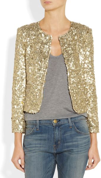Alice + Olivia Sequined Jacket in Gold | Lyst