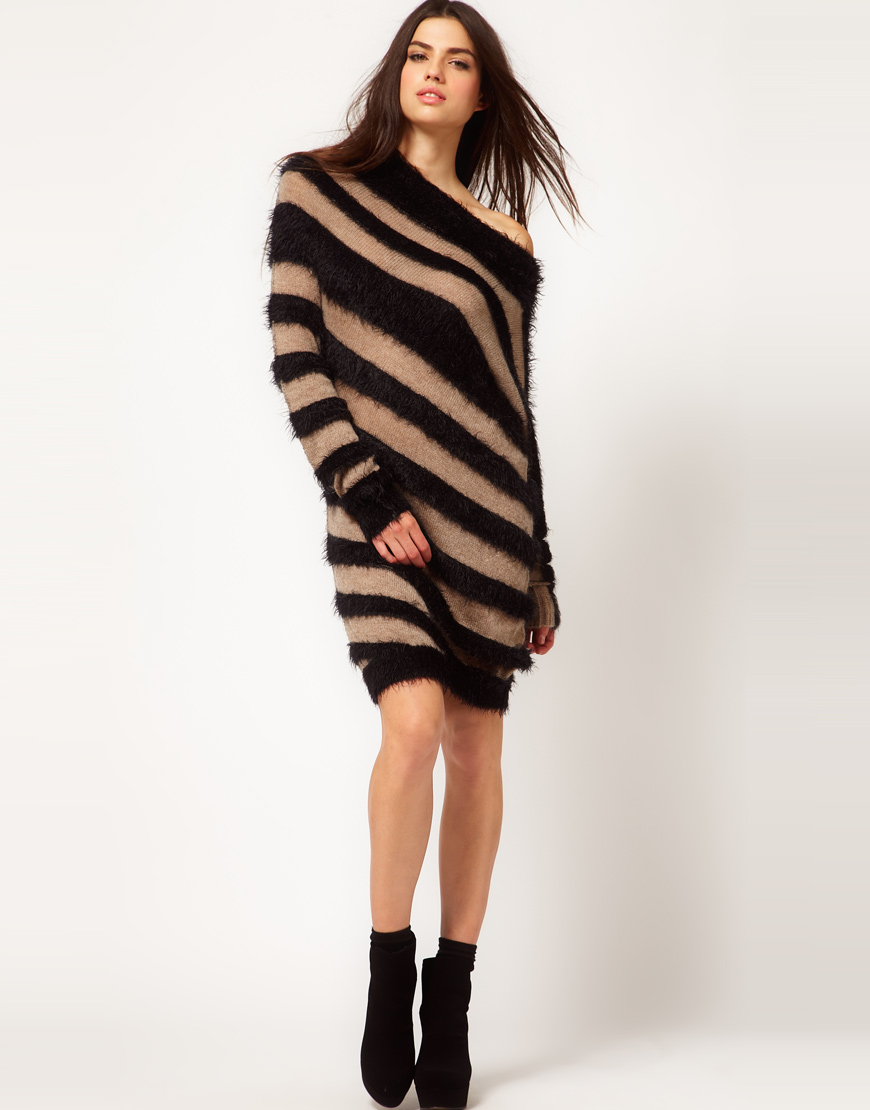 Lyst - Miss Sixty Striped Jumper Dress in Black