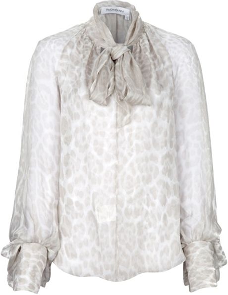 Saint Laurent Necktie Blouse in Animal (white) | Lyst
