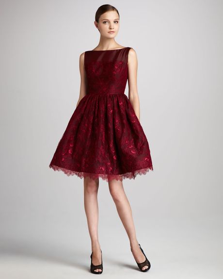Ml Monique Lhuillier Sleeveless Taffeta Cocktail Dress in Red (burgundy ...