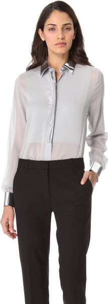 3.1 Phillip Lim Metallic Bib Blouse in Silver | Lyst