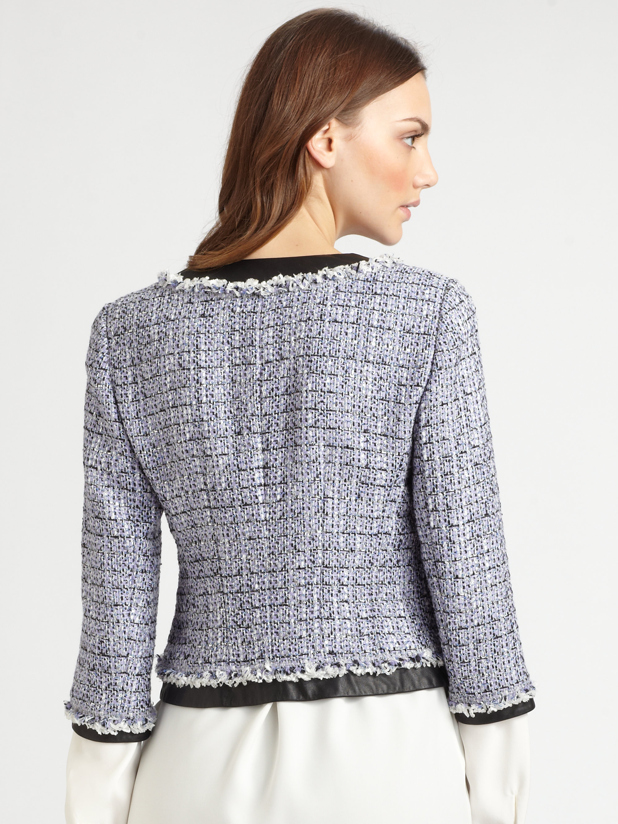 Lafayette 148 New York Tweed Leather Jacket in Blue | Lyst