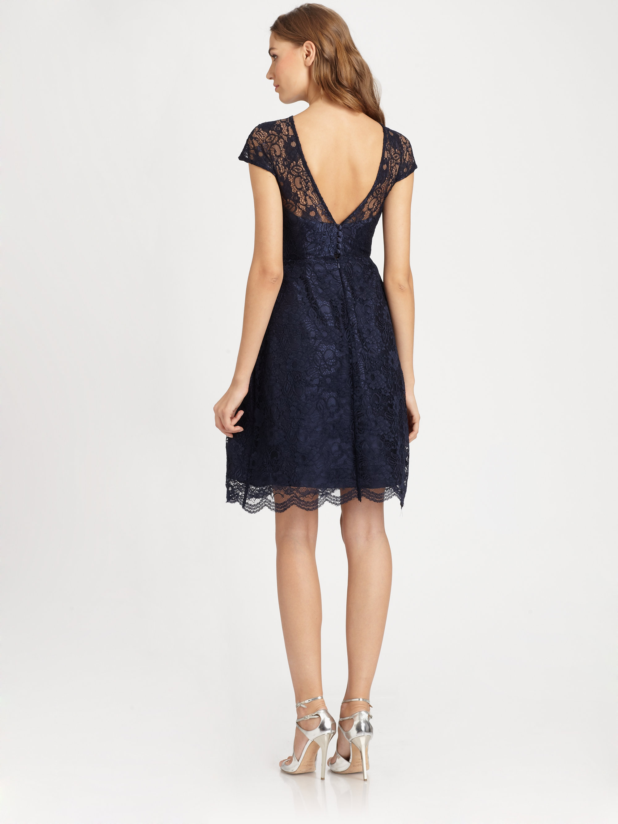 Lyst - Ml Monique Lhuillier Lace Dress in Blue