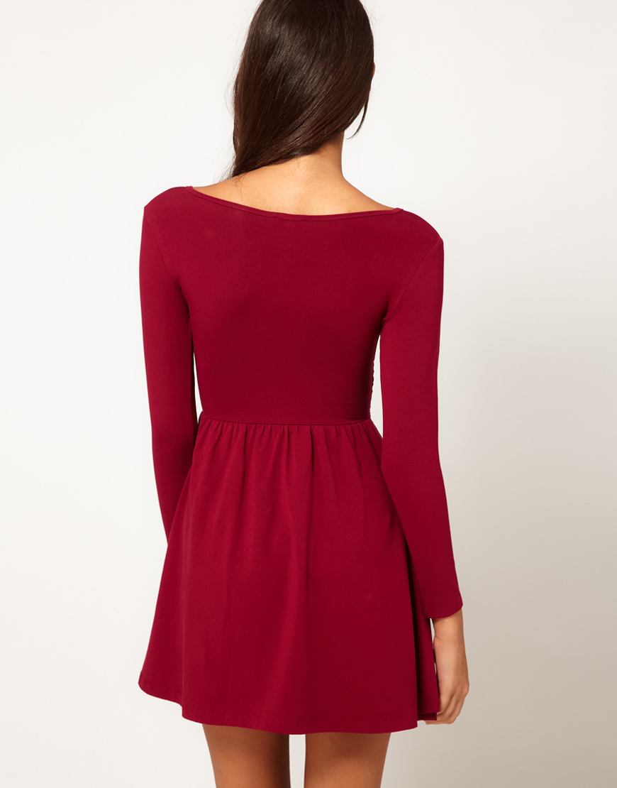 Lyst Asos Collection Long Sleeve Skater Dress With Ballet Wrap