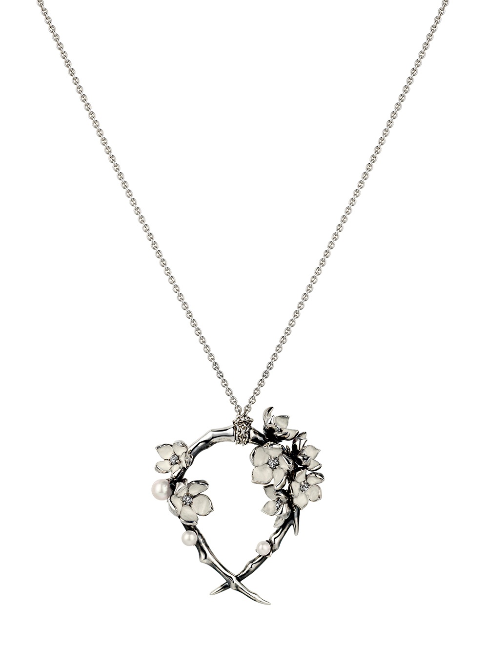 Shaun Leane Cherry Blossom Hoop Pendant Necklace in Silver (cherry) | Lyst