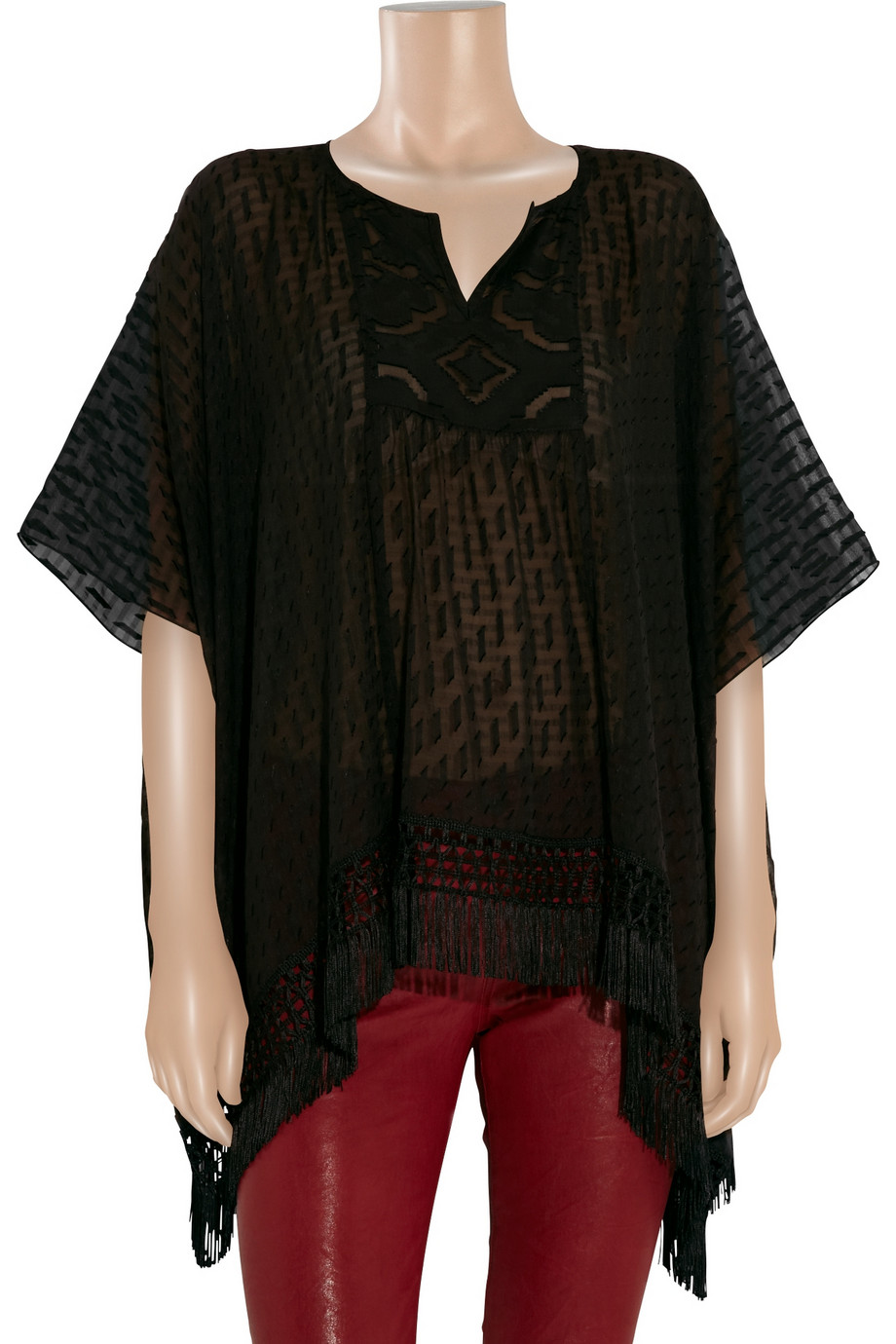 Anna Sui Poncho-style Patterned Silk-chiffon Top in Black - Lyst