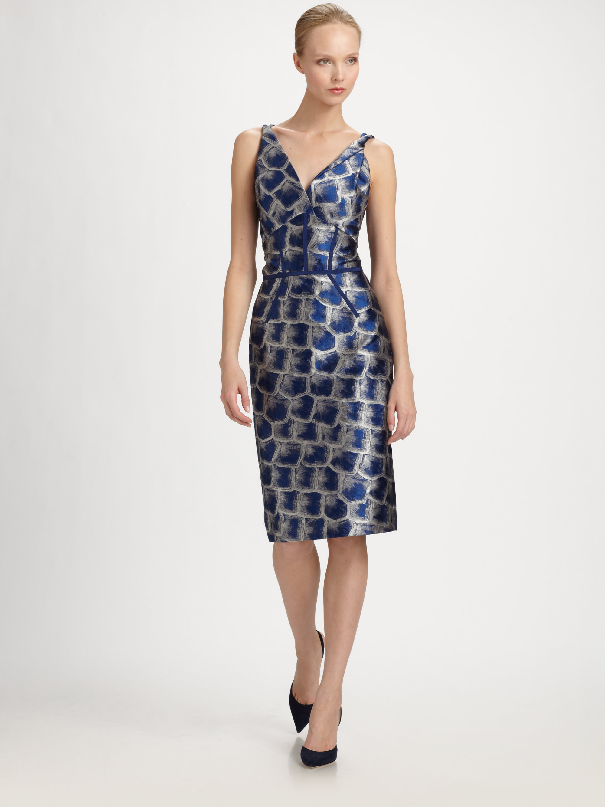 Carolina Herrera Silk Tortoise Print Jacquard Cocktail Dress In Blue Lyst
