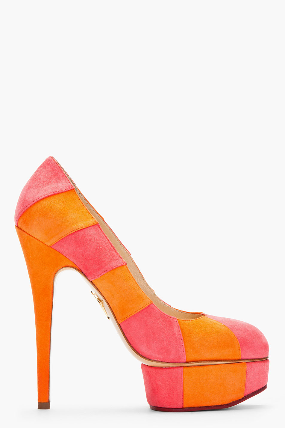Lyst - Charlotte Olympia Orange Pink Striped Suede Priscilla Pumps in Pink Lyst - Charlotte Olympia Orange Pink Striped Suede Priscilla Pumps in Pink