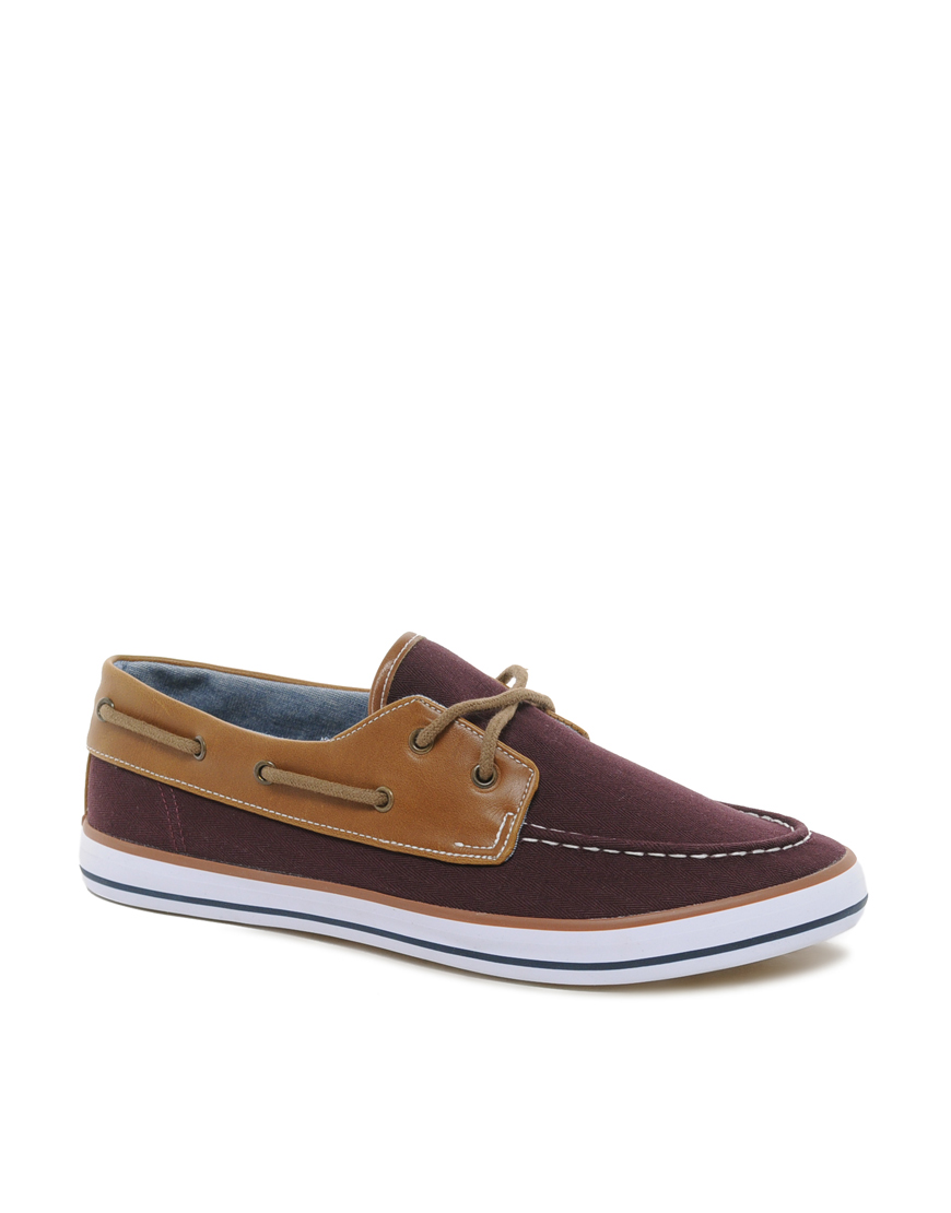 Lyst - Asos Asos Boat Shoes in Herringbone Canvas in Red for Men