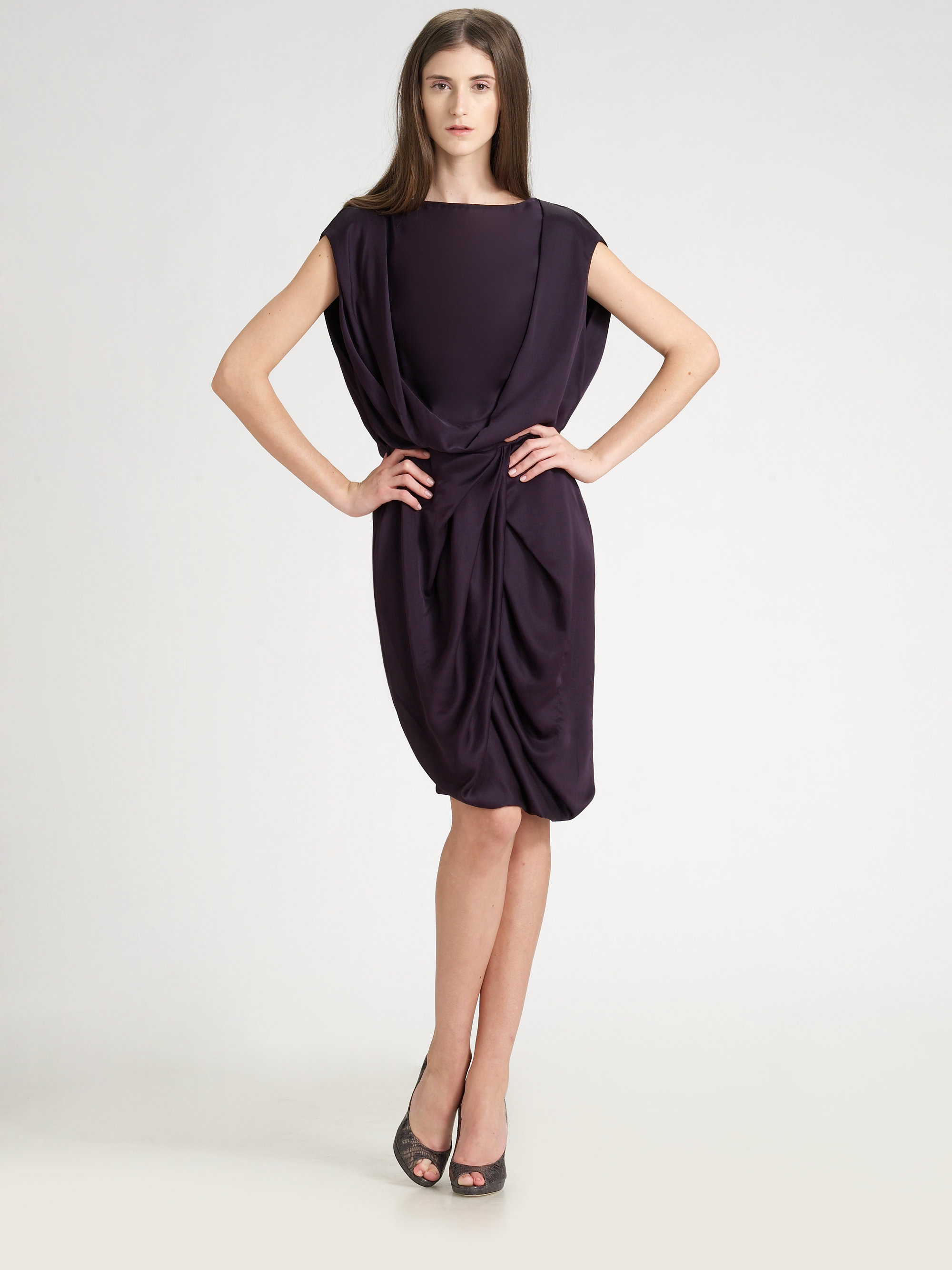 Ports 1961 Satin Georgette Dress in Purple | Lyst