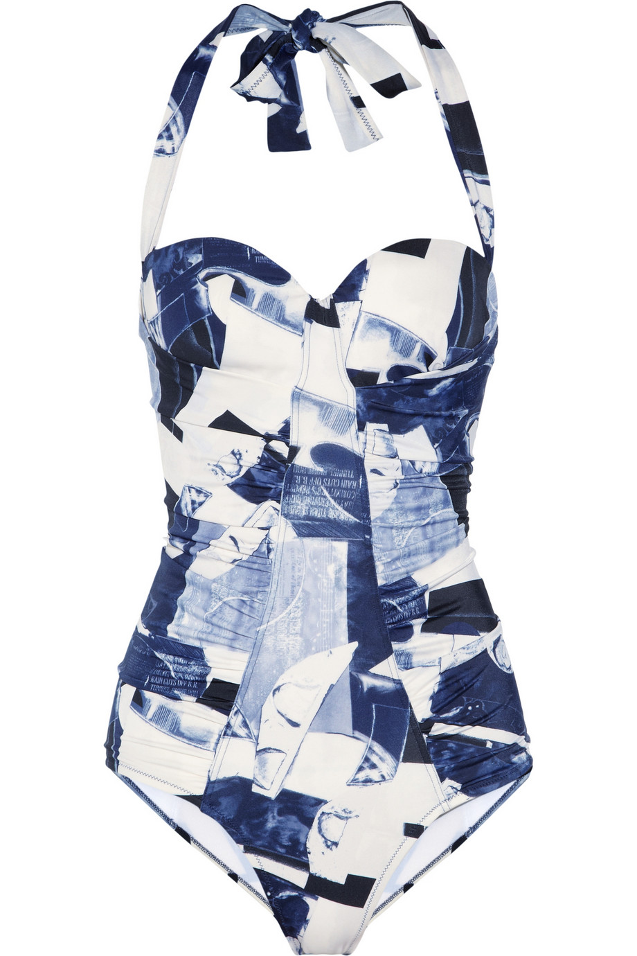 Oscar De La Renta Printed Halterneck Swimsuit in White (navy) | Lyst
