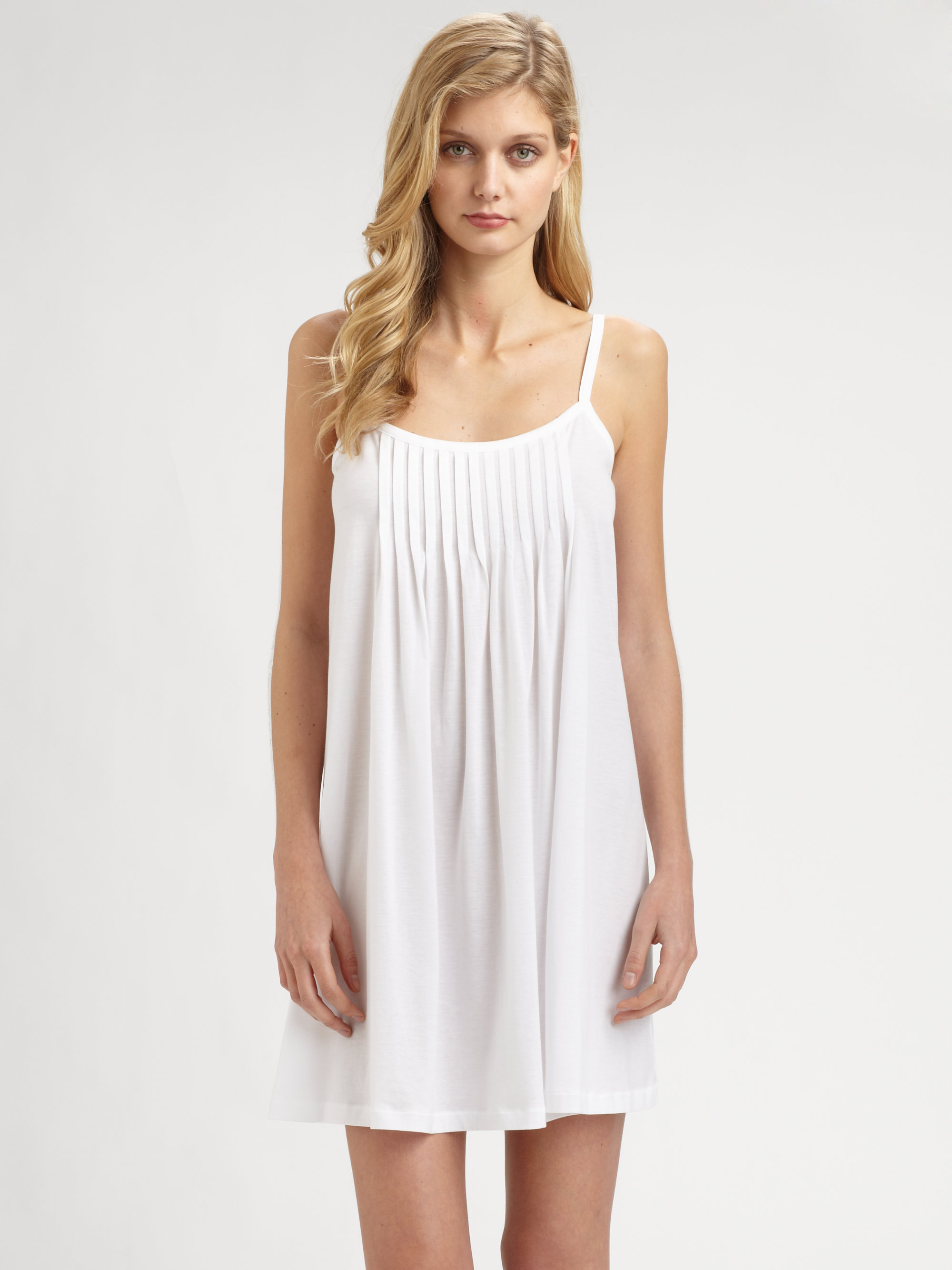 Hanro Juliet Cotton Pleated Babydoll Gown in White | Lyst