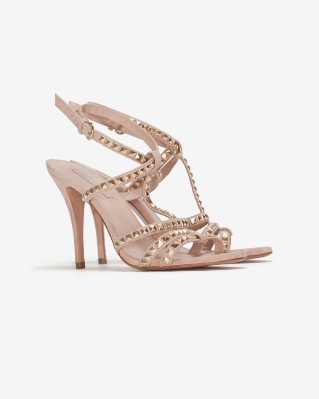 Pura Lopez Exclusive Gold Studded High Heel Sandal in Beige (beige ...