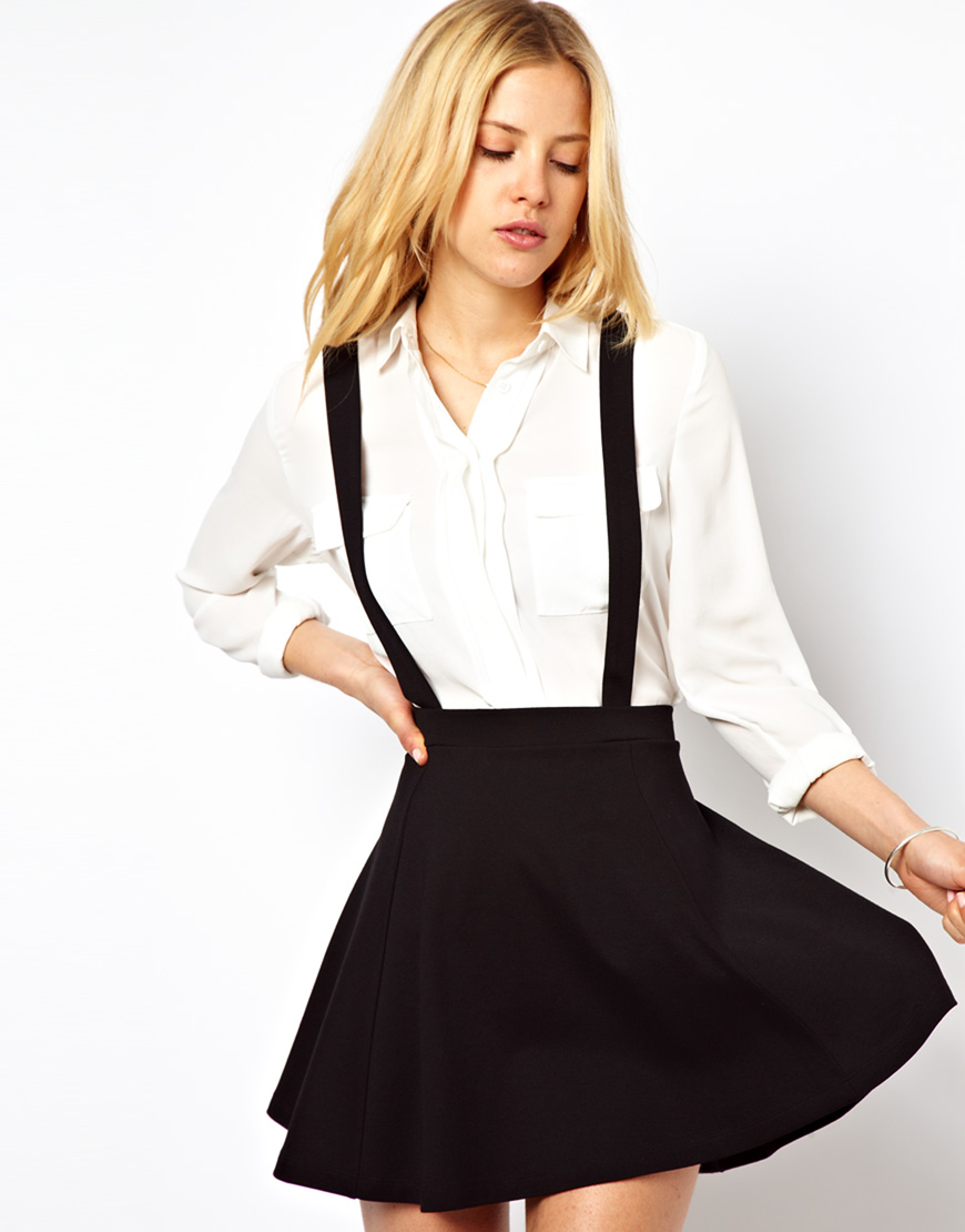 Asos Ponte Skater Skirt With Braces In Black Lyst