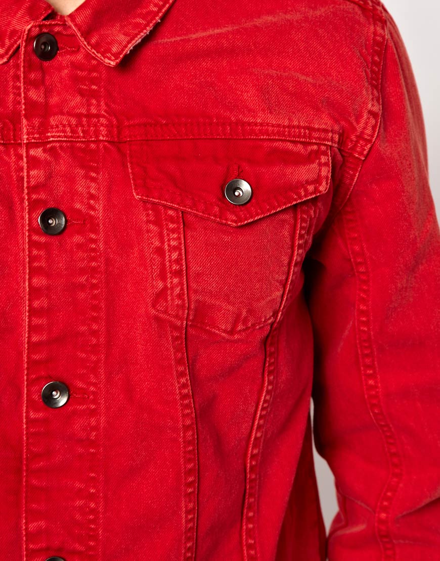 Lyst - River Island Denim Jacket in Red for Men