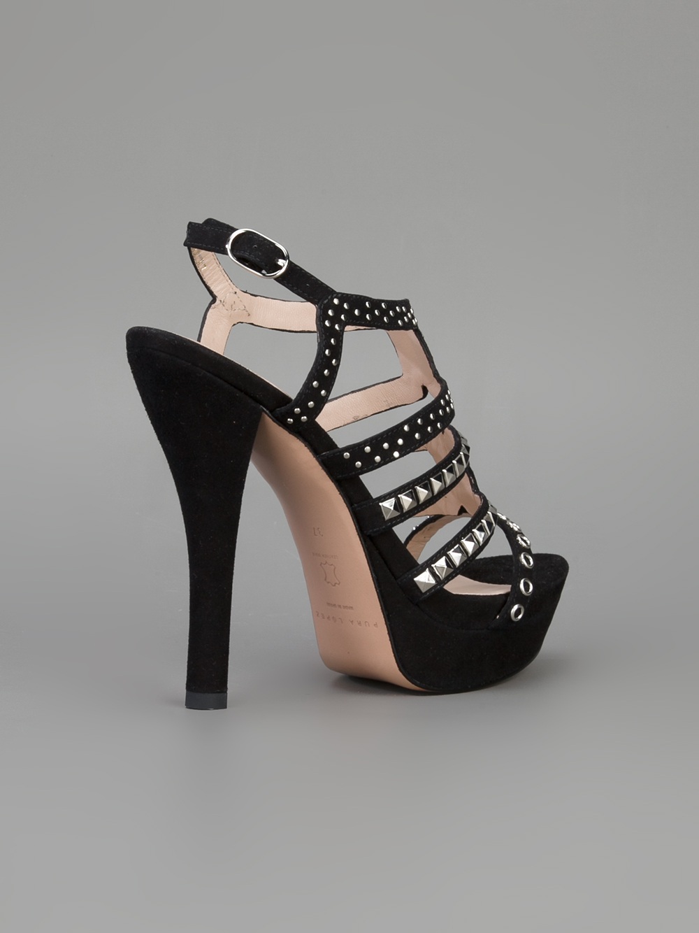 Pura lópez Studded Sandal in Black | Lyst