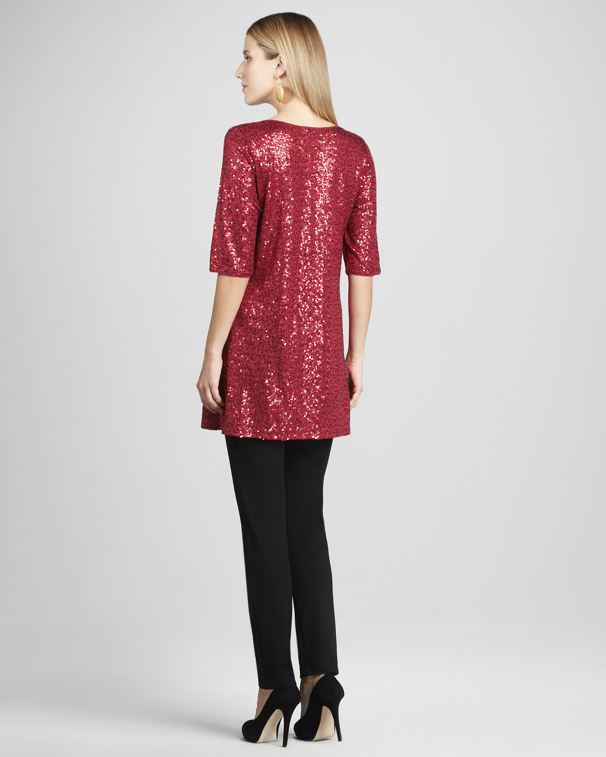 Lyst - Eileen Fisher Long Sequined Tunic in Red Lyst - Eileen Fisher Long Sequined Tunic in Red