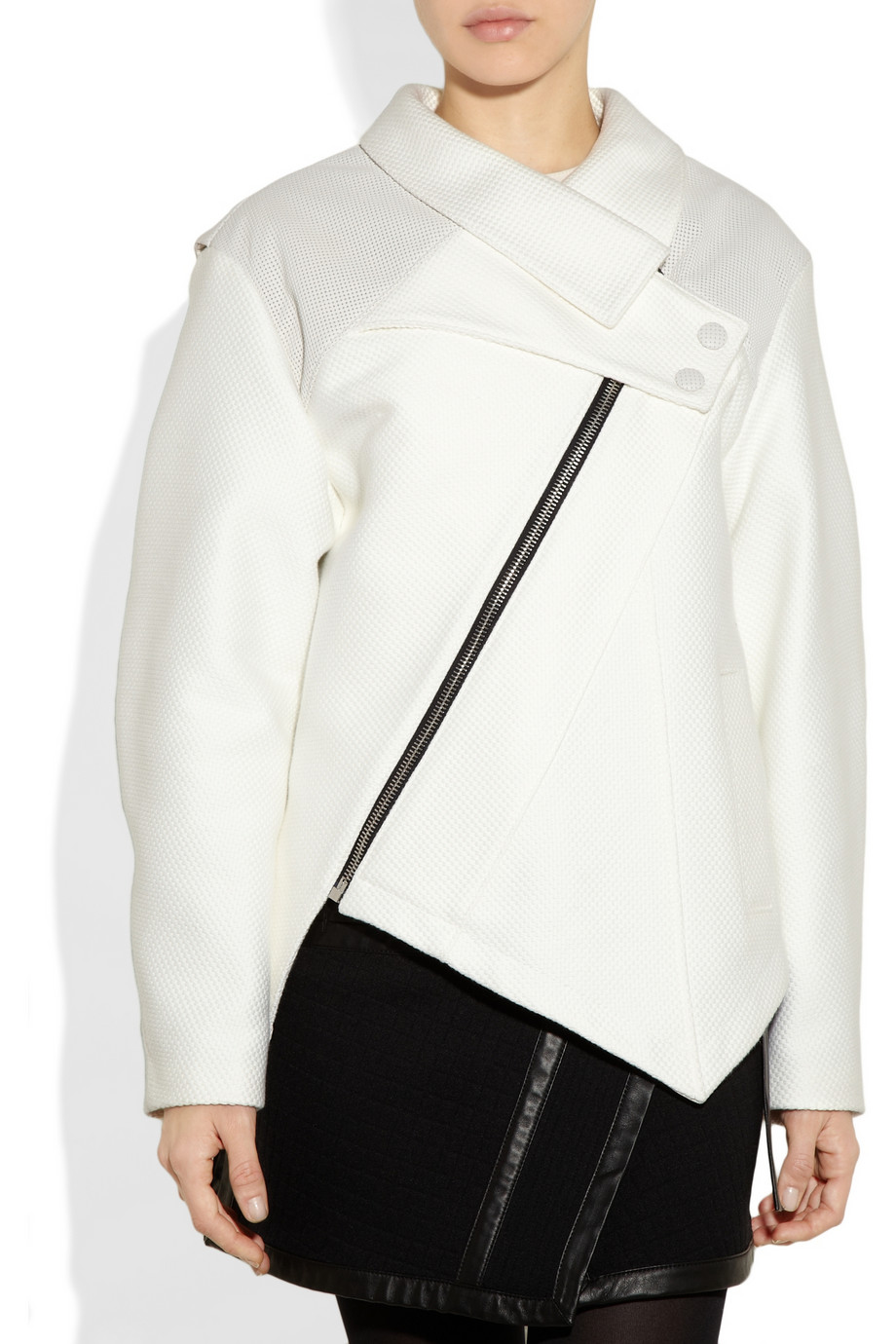 Lyst - Proenza schouler Asymmetric Leathercoated Woven Cotton Jacket in ...