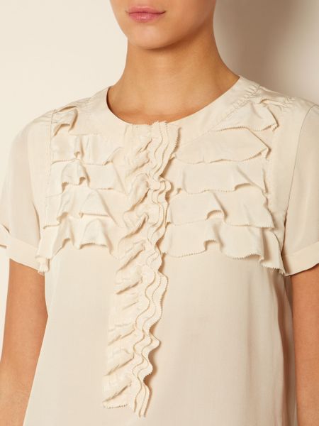 Weekend By Maxmara Ocarina Short Sleeve Silk Ruffle Top in White (Beige ...