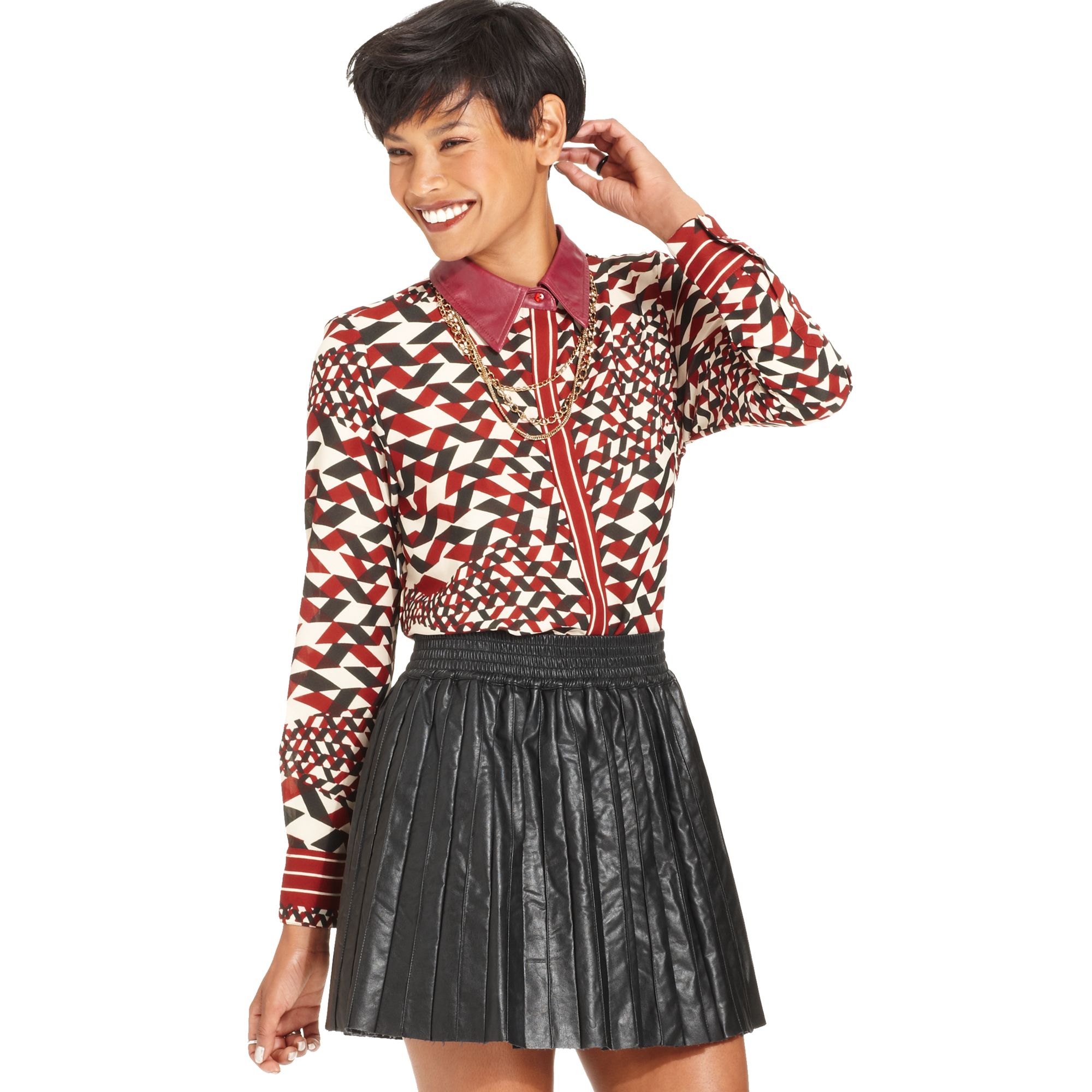 Lyst - W118 By Walter Baker Longsleeve Printed Faux-leather Blouse in Pink