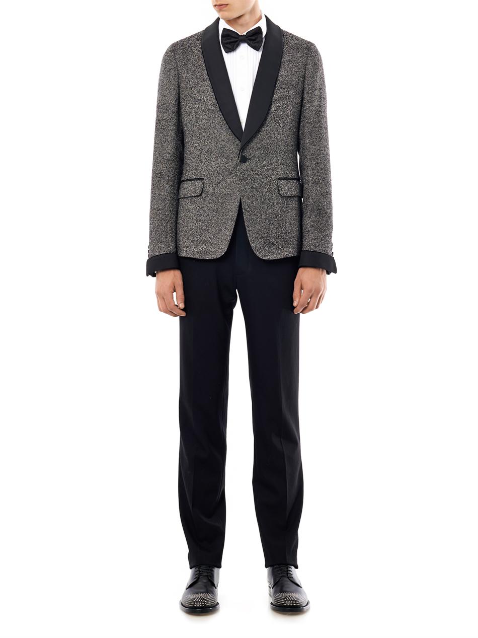 Gucci Satin Lapel Tweed Tuxedo Jacket in Grey (Gray) for Men - Lyst