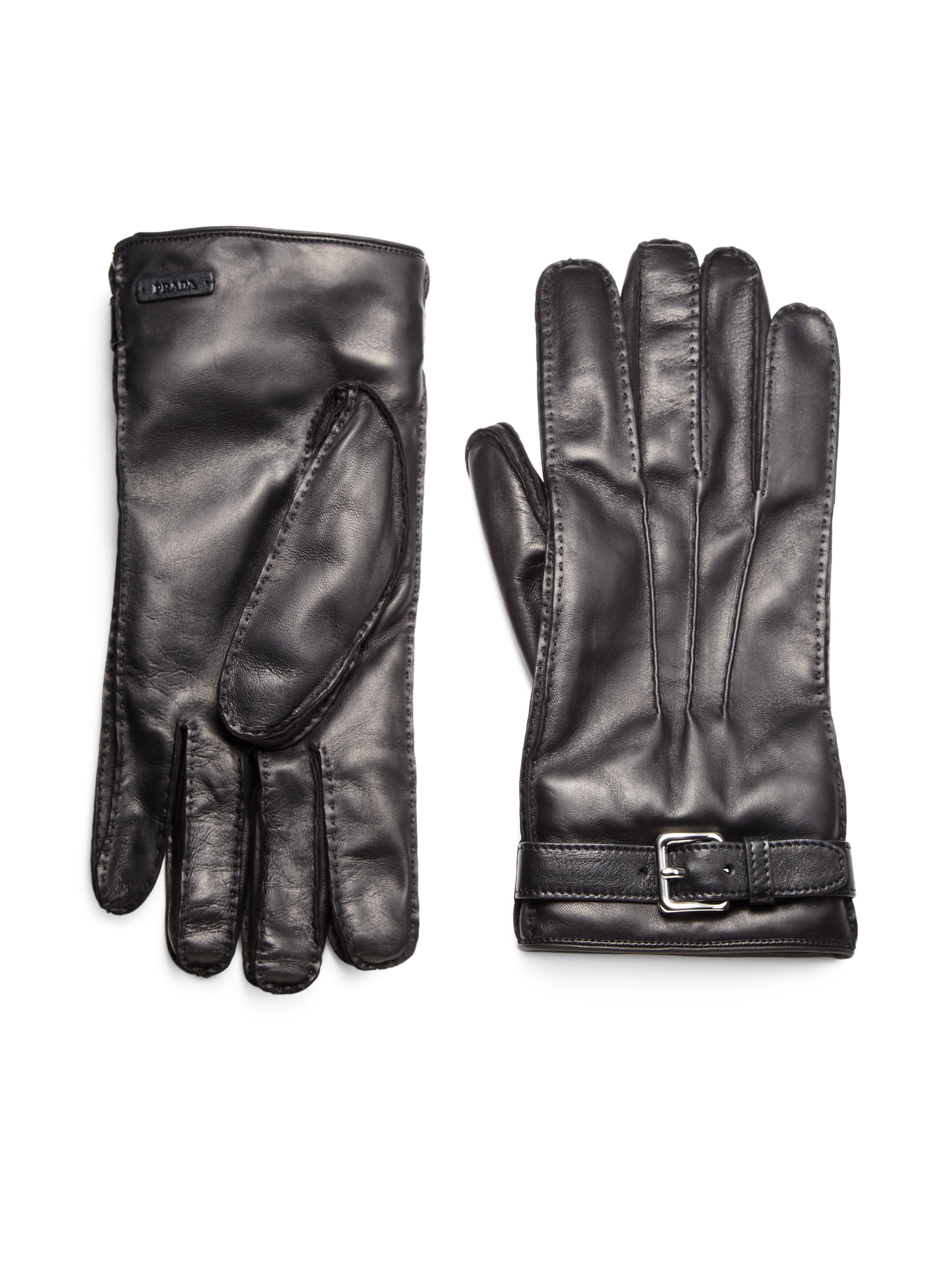 Prada Nappa Leather Gloves with Buckle in Black | Lyst