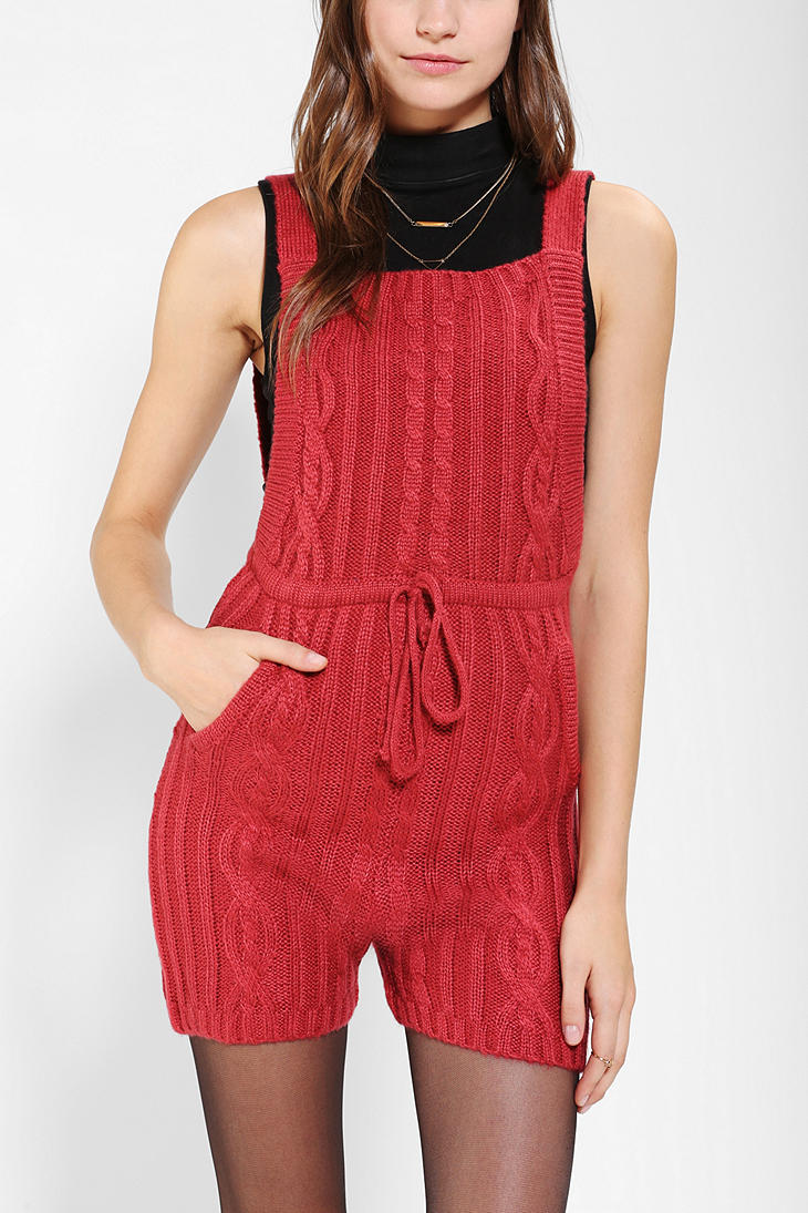 Urban Outfitters Sweater Knit Overall Short In Red Lyst