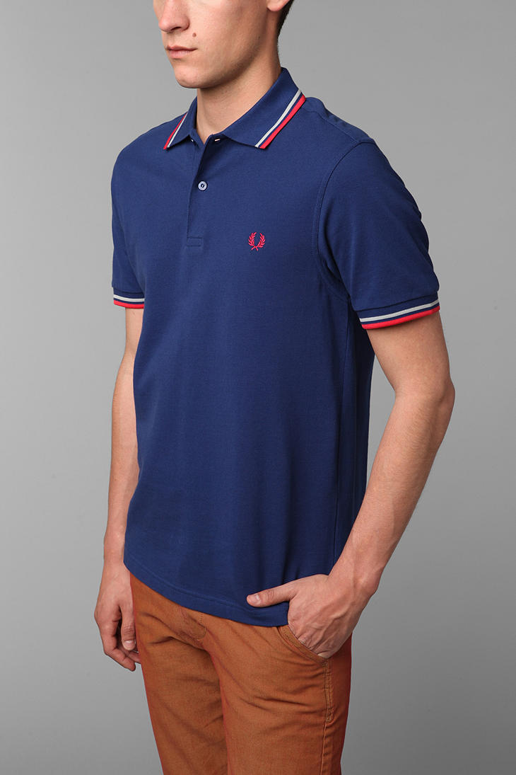Lyst - Urban Outfitters Fred Perry Twin Tipped Polo Shirt in Blue for Men