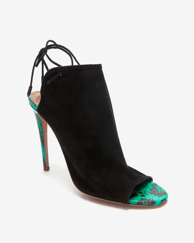 Aquazzura Exclusive Python Heel Suede Open Toe Bootie in Green (black ...