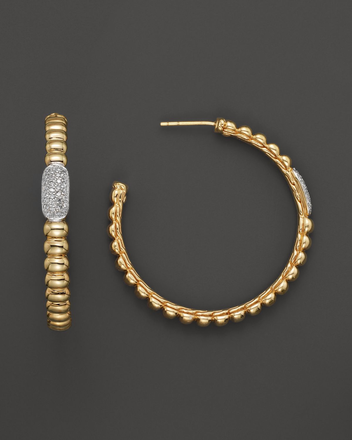 Lyst John Hardy Bedeg Medium Pavé Diamond Hoop Earrings In 18k Yellow