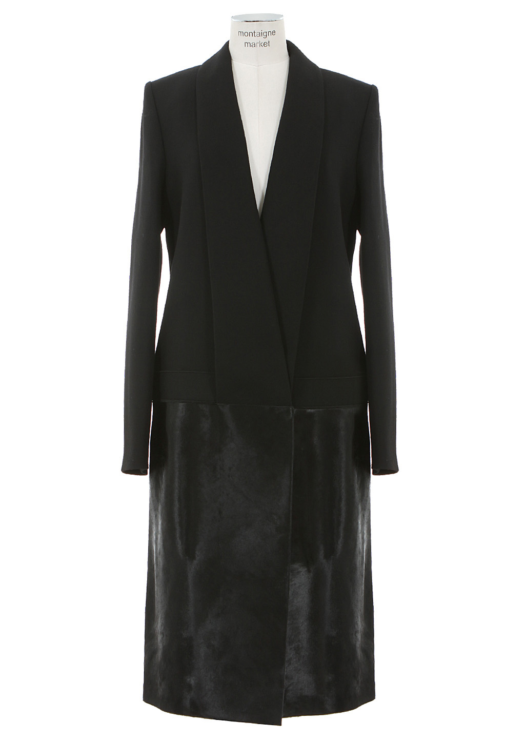 Victoria Beckham Black Wool and Calf Hair Long Coat in Black | Lyst
