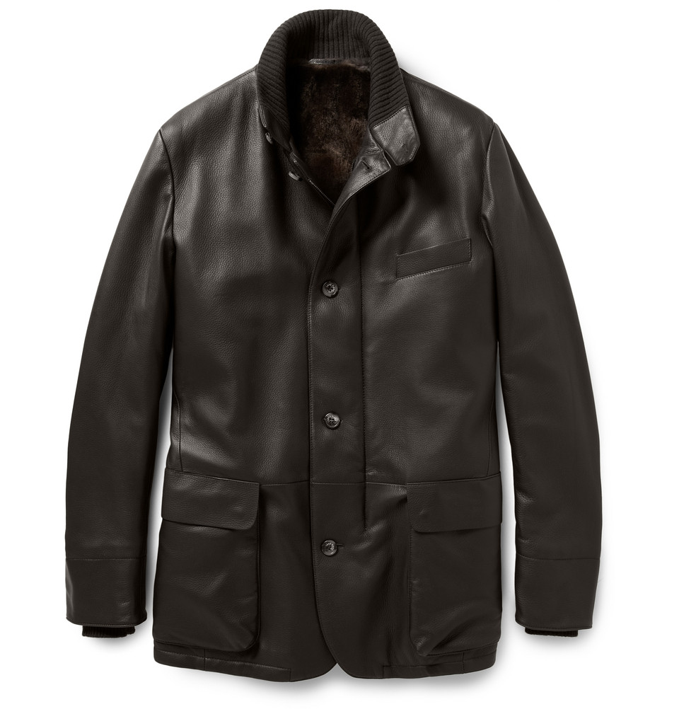 Loro piana Roadster Villa D'Este Castorino-Lined Leather Coat in Brown ...