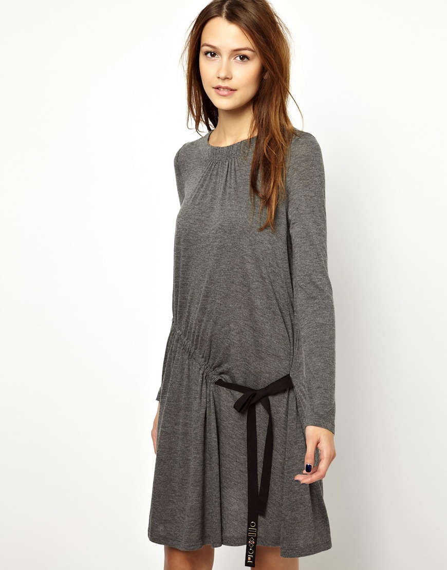 Lyst - Vanessa Bruno Athé Dress in Wool Jersey with Draw Cord in Gray