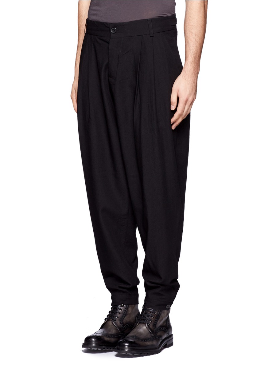 Damir Doma Triple Pleated Buttoned Cuffed Drop Crotch Pants in Black ...