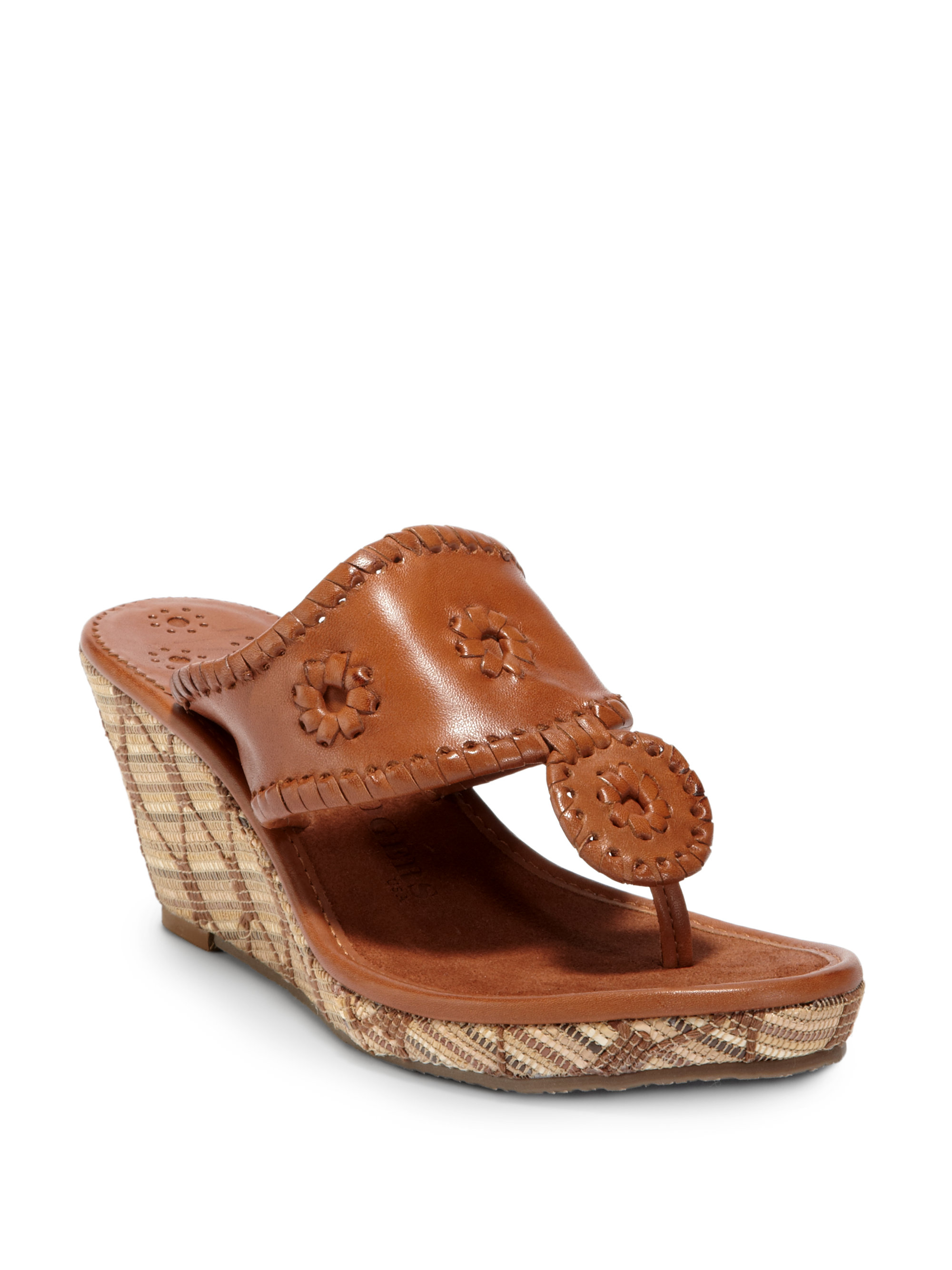 Jack Rogers Straw Wedge Sandals in Brown (TAN) | Lyst