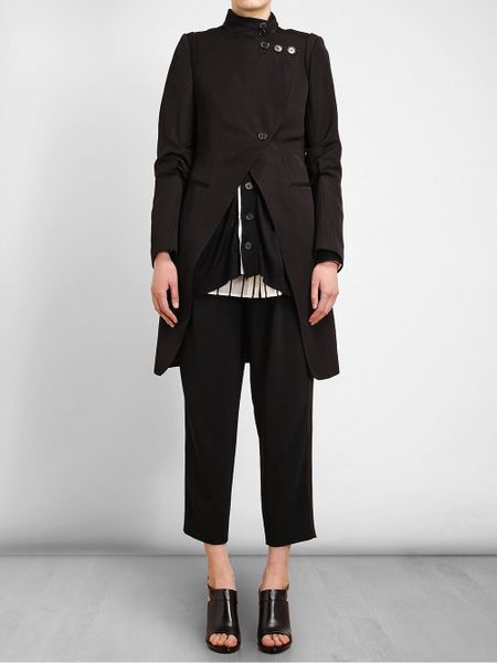 Ann Demeulemeester Tailored Cotton blend Long Coat in Black | Lyst