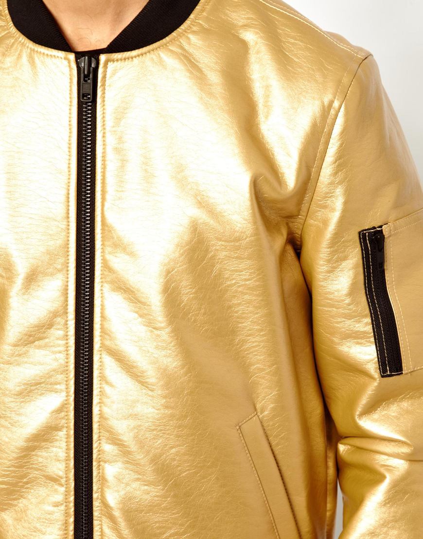 ASOS Faux-Leather Bomber Jacket in Metallic for Men - Lyst