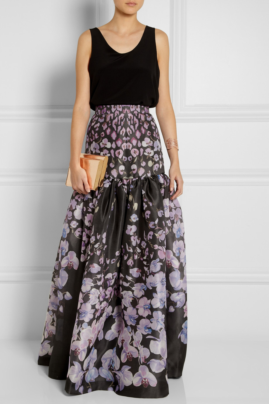 Lyst - Temperley london Orchidea Printed Silk-Gazar Maxi Skirt in Purple
