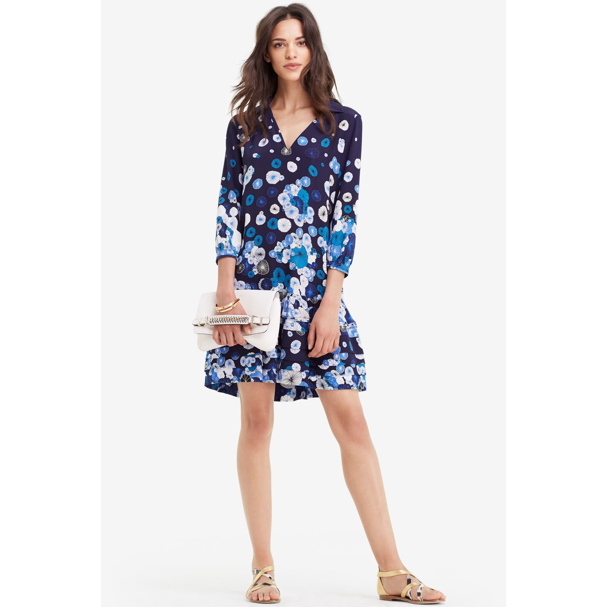Diane von furstenberg Dvf Susie Ruffle Silk Shirt Dress in Blue | Lyst