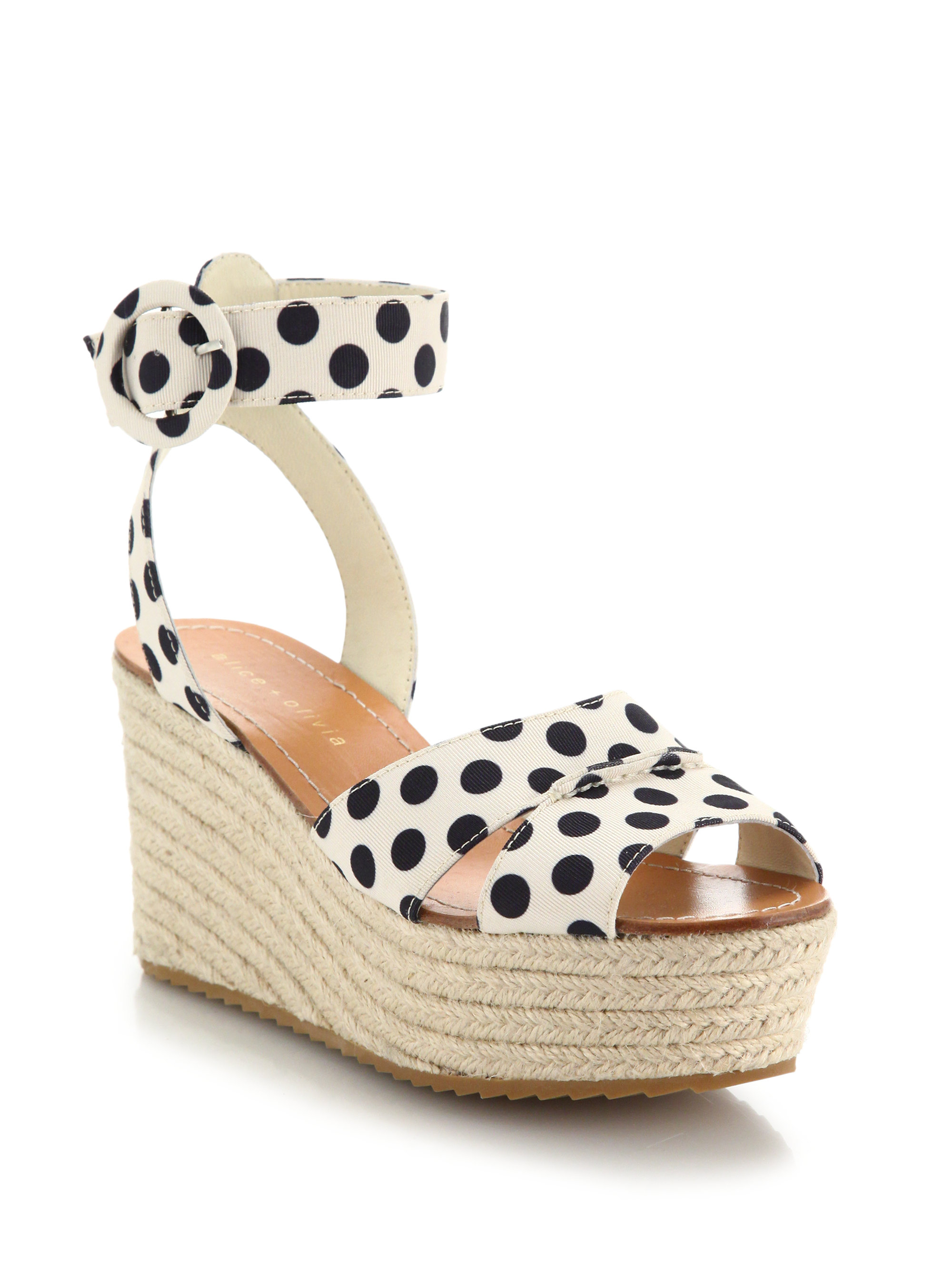 Lyst Alice Olivia Roberta Polka Dot Espadrille Wedge Sandals In Natural