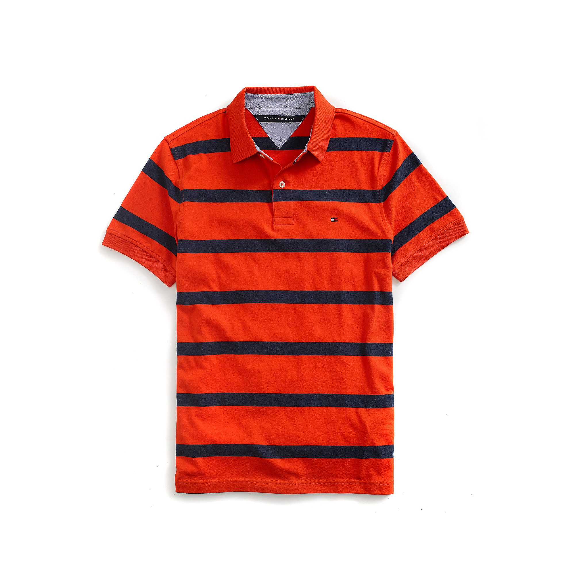 Tommy Hilfiger Custom Fit Thin Stripe Jersey Polo In Orange For Men