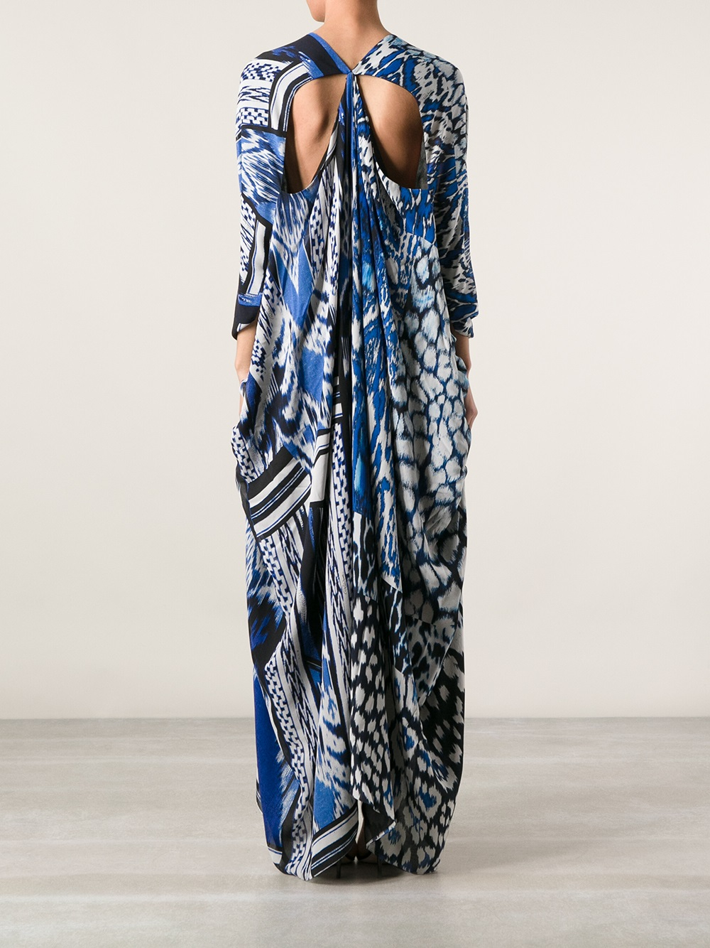 Lyst - Roberto Cavalli Draped Mixed Print Kaftan Dress in Blue