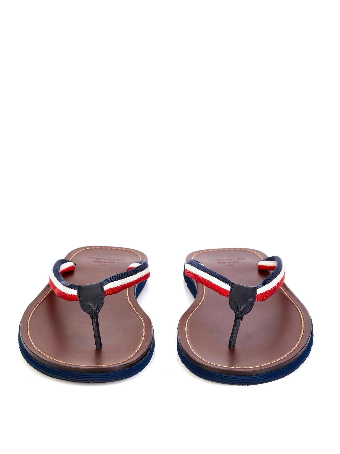 Lyst - Moncler Striped Canvas And Leather Flip-Flops in Brown for Men