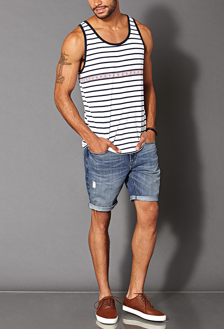 Lyst - Forever 21 Distressed Denim Shorts in Blue for Men
