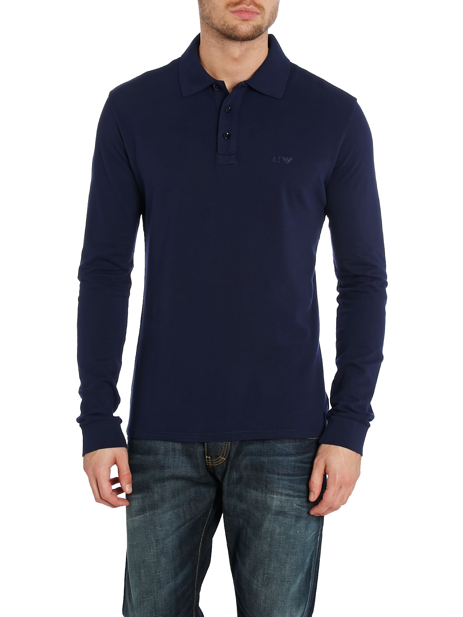 Armani jeans Muscle Fit Long Sleeve Logo Polo Shirt in Blue for Men | Lyst