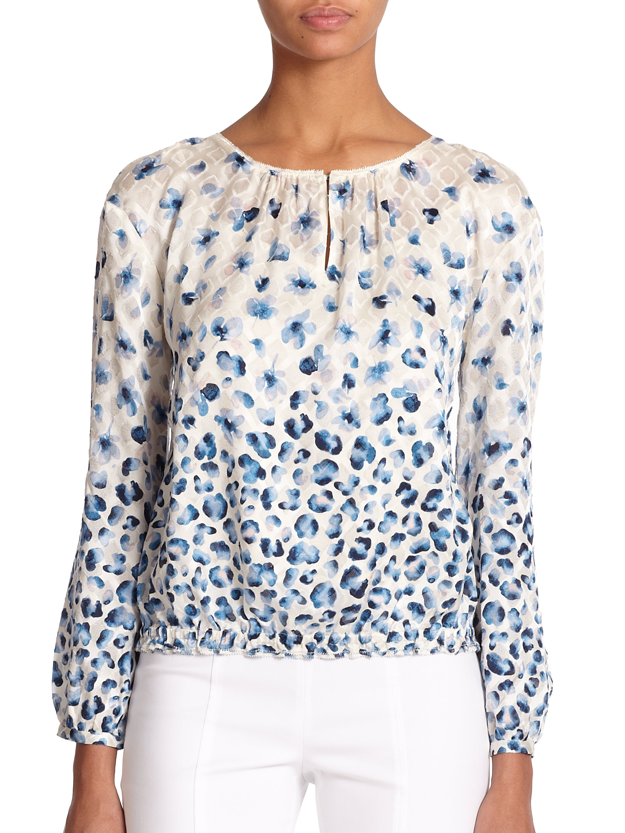Tory burch Printed Blouse in Blue | Lyst