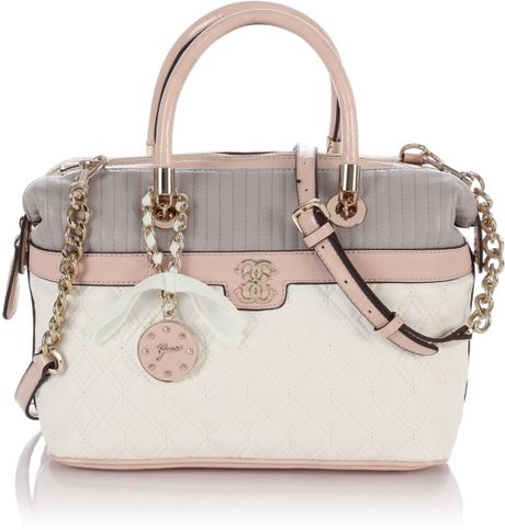 Guess Merci Large Box Satchel Bag in White (white multi) | Lyst