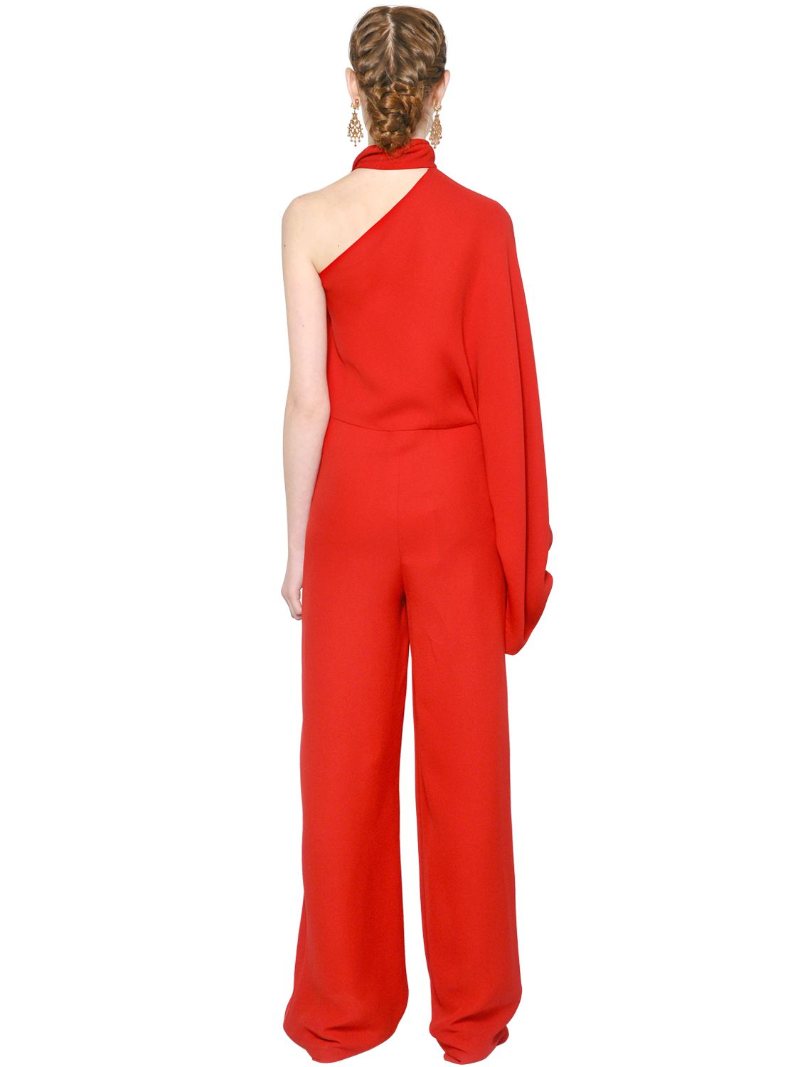 Lyst - Valentino Silk Cady One Shoulder Jumpsuit in Red