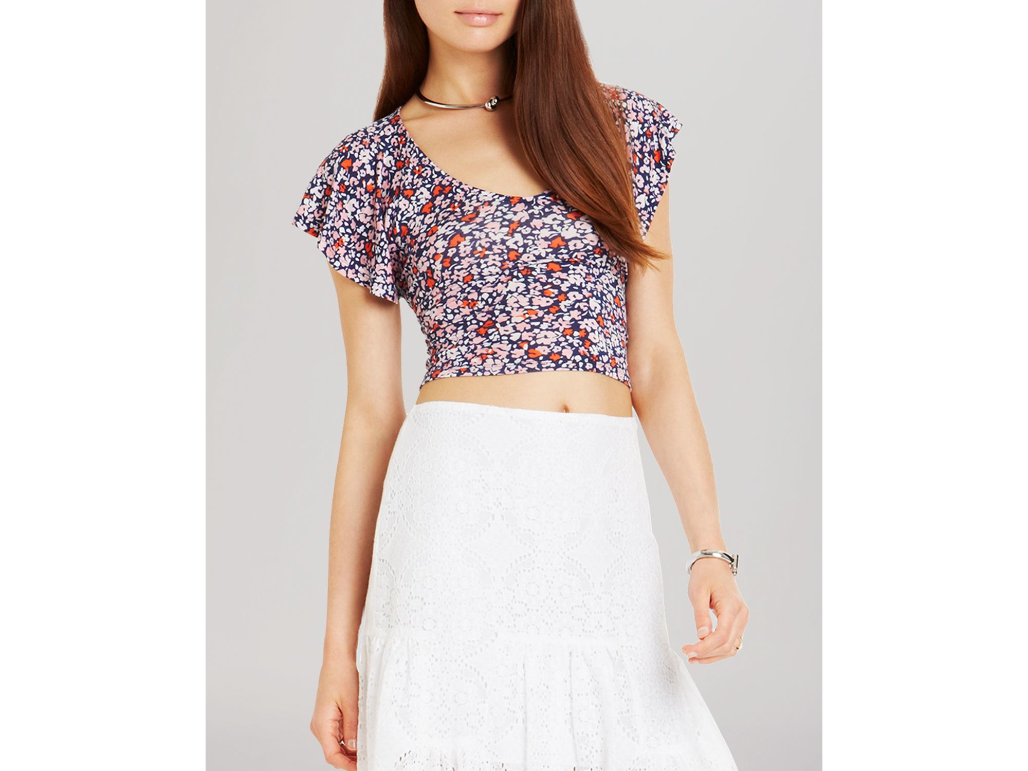 Bcbgeneration Ruffle Sleeve Crop Top in Pink | Lyst