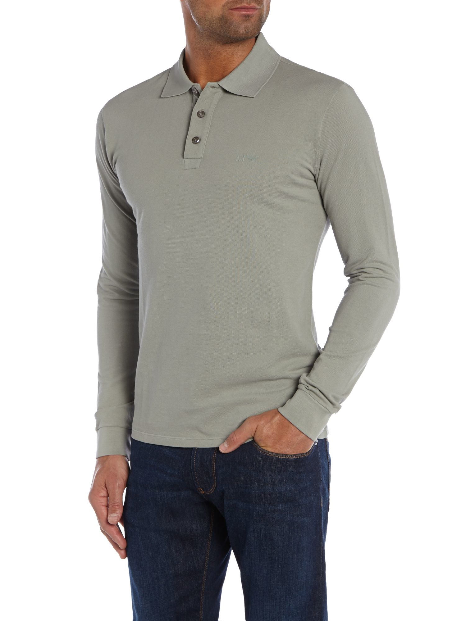 Lyst - Armani Jeans Muscle Fit Long Sleeve Logo Polo Shirt in Gray for Men